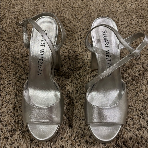 Stuart Weitzman | Shoes | Stuart Weitzman Metallic Silver Heels Worn ...